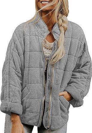 Generic Vestes pour femmes 2026 - Couleur unie - Coupe ample avec poches et manches longues, gris, XXL