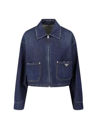 Prada Baumwoll-Denim-Rei&szlig;verschlussjacke