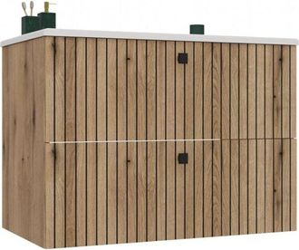 Topeshop TIGO - Meuble sous lavabo 2 tiroirs chêne façade rainurée + lavabo