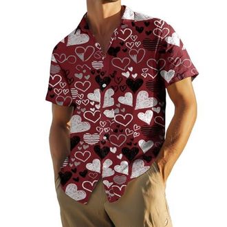 Generic Chemise hawa&iuml;enne en forme de coeur pour homme - Chemise de Saint-Valentin &agrave; manches courtes boutonn&eacute;e pour les vacances tendance, Rouge, XXL