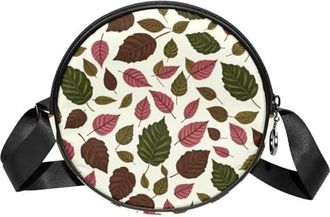 Generic Petit sac &agrave; bandouli&egrave;re Circle pour femme, motif feuille dart, sac &agrave; dos &agrave; bandouli&egrave;re avec fermeture &eacute;clair, bretelles r&eacute;glables, sac &agrave; main rond d&eacute;c