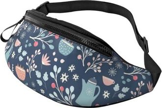 Generic Bouilloire Et Fleur Color&eacute;es Sacs Banane Unisexe Sac De Voyage Polyvalent Poche Poitrine Pour Homme Randonn&eacute;e Course &Agrave; Pied 14X35Cm