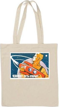 Generic Sac fourre-tout en coton naturel avec affiche dexploration spatiale de lURSS Blanc