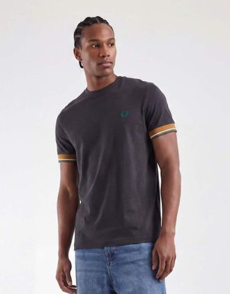 Fred Perry t-shirt &agrave; revers double liser&eacute; gris ancre