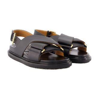 Marni Womens Criss-Cross Leather Sandals Black Calfskin