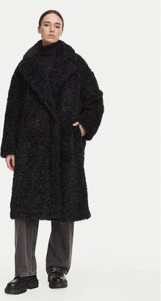 HUGO BOSS Kunstfellmantel Malite-1 50570962 Schwarz Oversize