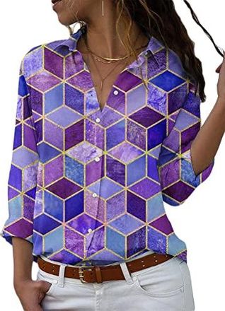 Onsoyours Chemisier Femme Blouse Manches Longues Boutons Haut Tops Papillon Floral Imprimé Chemise Femmes Chic Col en V Blouse Shirt Tunique Multicolore B Viole