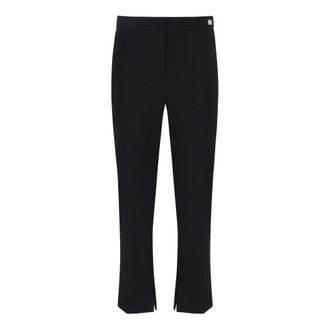 Elisabetta Franchi Gerade Krepphose mit goldenem Logo - - Trousers - Damen - Schwarzk - S