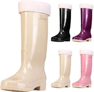 Generic Bottes de pluie en caoutchouc pour femme, bottes en caoutchouc hautes avec doublure en peluche, bottes de pluie Chelsea imperm&eacute;ables et antid&eacute;rapantes