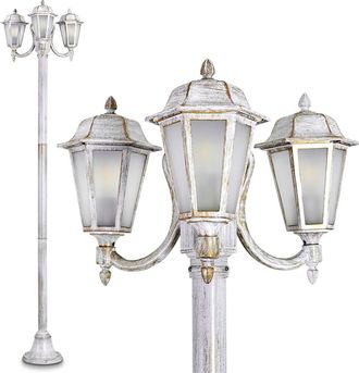 HOFSTEIN Außenleuchte NATAL Frost, Kandelaber in antikem Look, Aluguß in Weiß/Gold mit Milchglas-Scheiben, 3-armige Wegeleuchte 210 cm, Retro/Vintage Gartenlam