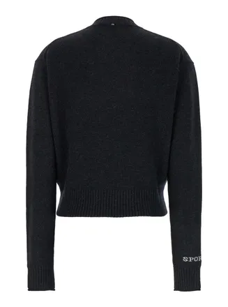 Sportmax Womens Black Crewneck Sweater With Logo Lettering Wool Tops Top
