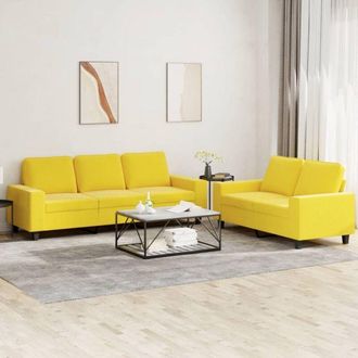 vidaXL Ensemble de canapés 2 pcs jaune clair tissu vidaXL