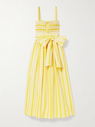 Loretta Caponi Anghiari Midikleid Aus Gestreifter Popeline Aus Einer Baumwollmischung Mit Bindeg&uuml;rtel - Gelb