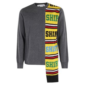 Comme Des Gar&ccedil;ons Schwarzes Gestricktes Langarm Asymmetrisches Hemd - - Knitwear - Herren - Grau - L