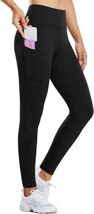 Baleaf Warm Leggings Femmes Hiver Leggings Taille Haute Sport Leggings avec Poches Leggings Laine Yoga Pantalons Hiver Pantalons imperm&eacute;ables Noir 3XL