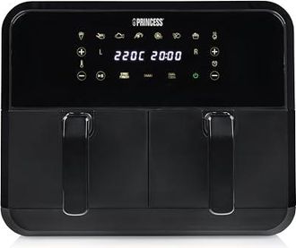 Princess Heißluftfritteuse mit Doppelkammer mit 2x4L Fassungsvermögen - 74% weniger Energieverbrauch - Separate Temperaturen für 2 Fächer - 8 Programme - 18206