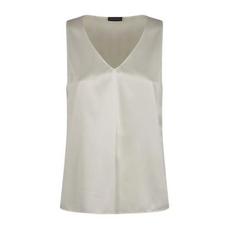 Emporio Armani Femme, Tops, Blanc, Taille: 52 FR Silk Satin V-neck Top