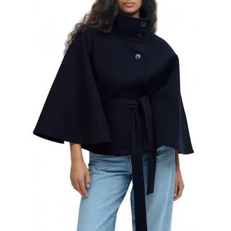 Generic Ponchos &agrave; manches chauve-souris pour femmes, manteau surdimensionn&eacute;, &eacute;l&eacute;gant, col montant, manteau cape, tendance, d&eacute;contract&eacute;, court, avec ceinture, 