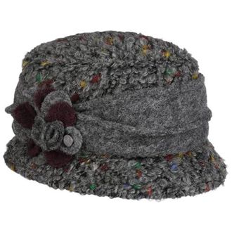 Lierys Colourtouch Chapeau en laine pour femme avec fleur Bucket Hat Garniture Ruban en feutre Fabriqu&eacute; en Italie Femme Automne Hiver, gris, taille unique