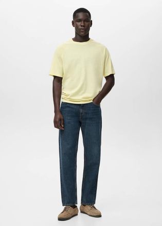 Mango T-shirt coton lin relaxed-fit jaune fluo - Homme - XXL - MANGO MAN