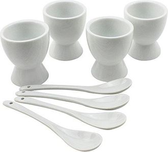 Com-Four Ensemble de 8 coquetiers en porcelaine - coquetiers et cuill&egrave;res en blanc - accessoires de cuisine (08 pi&egrave;ces)