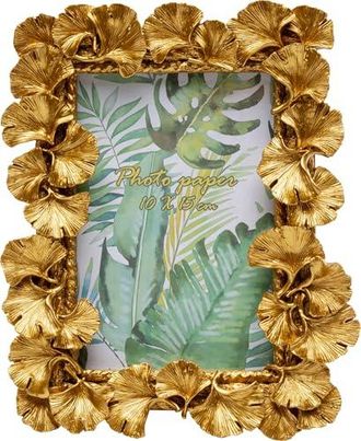 Kare Design Cadre photo design feuille Ginkgo 10 x 15 cm, doré, debout et horizontal, montage mural, peint à la main, oeuvre dart, salon