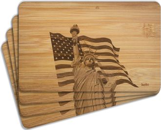 Wallario 4er Set Frühstücksbrettchen aus Holz, Holzunterlage, Holzbrettchen Freiheitsstatue USA, Größe 22 x 14 cm