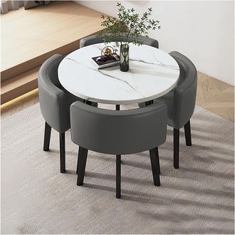 Generic Esstisch mit 4 St&uuml;hlen, modernes rundes Tisch-St&uuml;hle-Set, Balkon-Wohnzimmer-Esstisch, wasserdicht und Anti-Macchia, for kleine R&auml;ume(13)