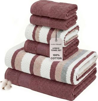 Modern Threads Pax 6-teiliges Wendegarn-gef&auml;rbtes Jacquard-Handtuch-Set - Badet&uuml;cher, Handt&uuml;cher und Waschlappen - super saugf&auml;hig und schnell trocknend - 100% gek&auml;m