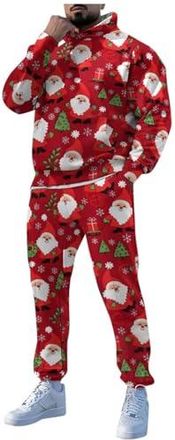 Generic Surv&ecirc;tement de No&euml;l pour homme - Costume de No&euml;l rouge - P&egrave;re No&euml;l rouge - Renne - Imprim&eacute; sapin de No&euml;l - Tenue de No&euml;l pour homme - Sweat &agrave; capuche 