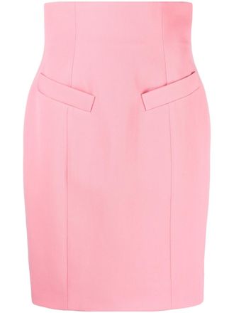 Balmain jupe crayon en laine &agrave; taille haute - Rose