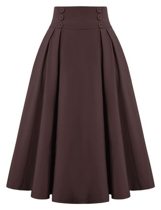 Belle Poque Brauner Rock für Damen Klassischer Vintage High Waist Flared A-Line Midi Rock für Täglich L