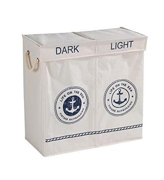 WENKO W&auml;schesammler Sylt, maritimer W&auml;schekorb mit 2 Kammern und separaten Deckeln, geflochtene Tragegriffe f&uuml;r einfachen Transport, 108 Liter Volumen, (B x