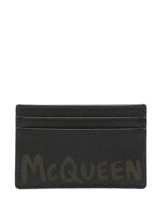 Alexander McQueen porte-cartes Graffiti en cuir grain&eacute; - Noir