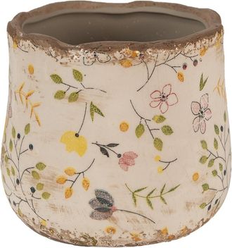 Clayre & Eef Blumentopf Ø 11x10 cm Beige Gelb Keramik Blumen Innenblumentopf