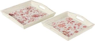 Paris Prix Paris Prix - Lot de 2 Plateaux Motif Fleurs 41cm Rose & Blanc