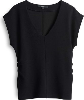 someday Damen Kurzarmshirt | Strukturiertes Top KAVA Slim mit seitlicher Drapierung Black, 36