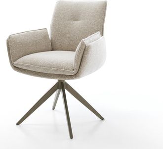 DELIFE Drehstuhl Nela-Flex Webstoff Soft Beige Kreuzgestell breit Effektfinish Titan 360&deg; drehbar Wippfunktion, Esszimmerst&uuml;hle