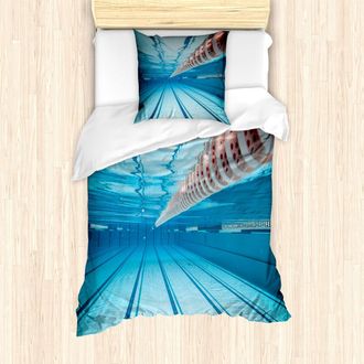 Abakuhaus Hobby Bettbezug Set für Einzelbetten, Schwimmbad Sport anzeigen, Milbensicher Allergiker geeignet mit Kissenbezug,Himmelblau