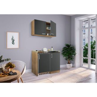 Respekta K&uuml;che Minik&uuml;che Singlek&uuml;che K&uuml;chenzeile Pantry Eiche Grau Levin 100 cm Respekta