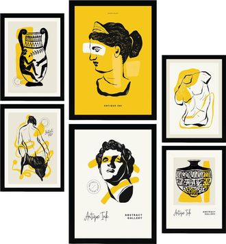 Nacnic Set mit 6 Postern in schwarzer Tinte. Sexualität. Von der griechischen Mythologie inspirierte Drucke für Innenarchitektur und Dekoration. A3 & A4 schw