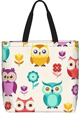 Generic Sac De Courses Motif Hibou Fourre Tout Avec Poign&eacute;es Personnaliser Sacs En Toile &Eacute;paule, Pour Voyage, &Eacute;cole, Femmes, Filles