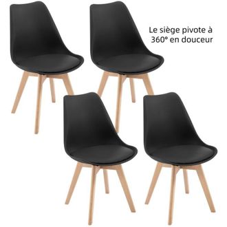 Woltu Woltu - Lot de 4 Chaise Pivotante Salle &agrave; Manger Chaise de Cuisine, Si&egrave;ge en pu, Pieds en Bois Massif, Noir