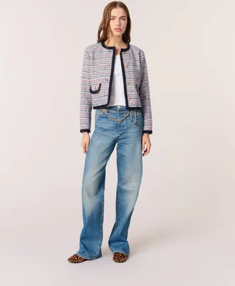 Maje Veste Courte En Tweed - Rouge - Taille 42 - Maje