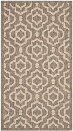 Safavieh Tapis Géométrique pour Salon, Salle à manger, Chambre à coucher - Imperméable à leau - Courtyard Collection, Tapis à poil court, Marron et os, 79 X 15