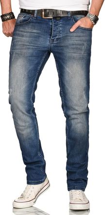 Alessandro Salvarini A. Salvarini Designer Herren Jeans Hose Regular Slim Fit Style Jeanshose Stretch, Dunkelblau Used, 36W / 34L