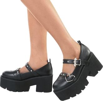 Minetom Damen Platform Mary Janes Schuhe Gothic Plateau Pumps Schuhe Chunky Plateauschuhe Lackleder Schuhe Japanische Süße Prinzessin Schuhe G Schwarz 36 EU