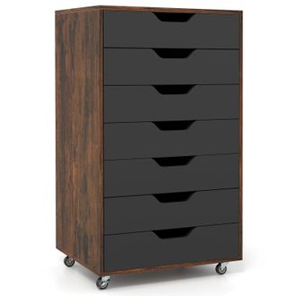 Giantex Rollcontainer mit 4 Schubladen & 2 Schr&auml;nke, Aktenschrank mit Rollen, Schubladenschrank Holz unter Schreibtisch, Druckertisch f&uuml;r Zuhause & B&uuml;ro (Schw