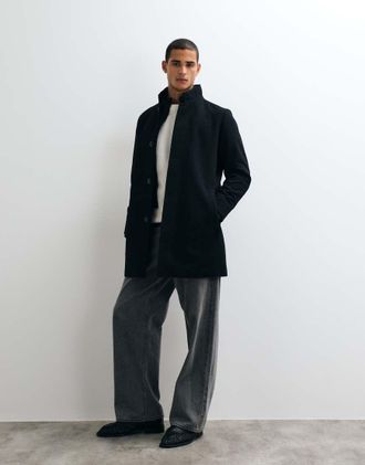 Jack & Jones manteau en m&eacute;lange de laine &agrave; col montant noir