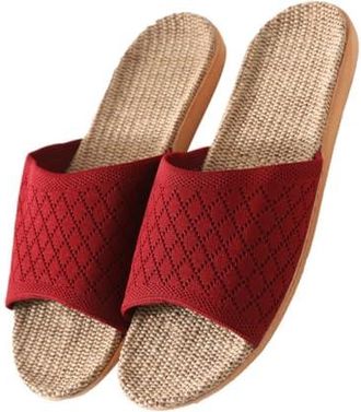 Hemobllo Pantoufles Intérieures Légères Lin Respirant Absorption de Sueur Semelle Antidérapante Design Simple pour Femmes Adultes Printemps